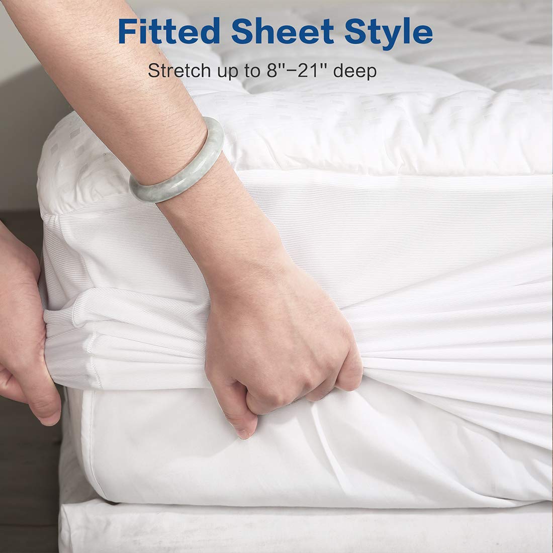 Abakan King Mattress Pad Cover Pillow Top Down Alternative Fill Cotton Top Cooling Breathable Soft Mattress Topper Fitted 8"-21" Deep Pocket