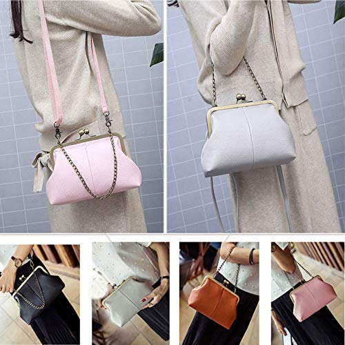 Abuyall Women Small Retro Purse Vintage Top Handle Handbag Kiss Lock Shoulder Bag Black