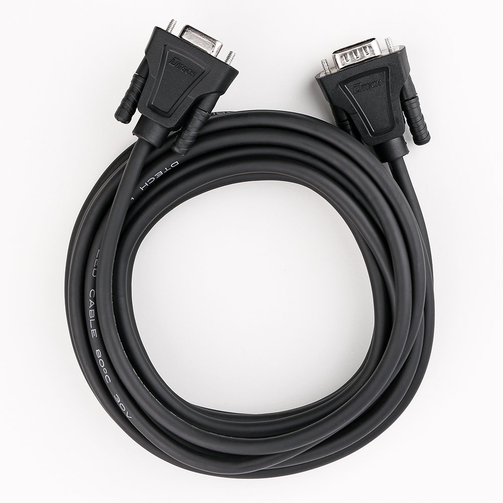 DTech DB9 RS232 Serial Cable Male to Female Null Modem Cord Full Handshaking 7 Wire Crossover for Data Communication (15 Feet, Black)