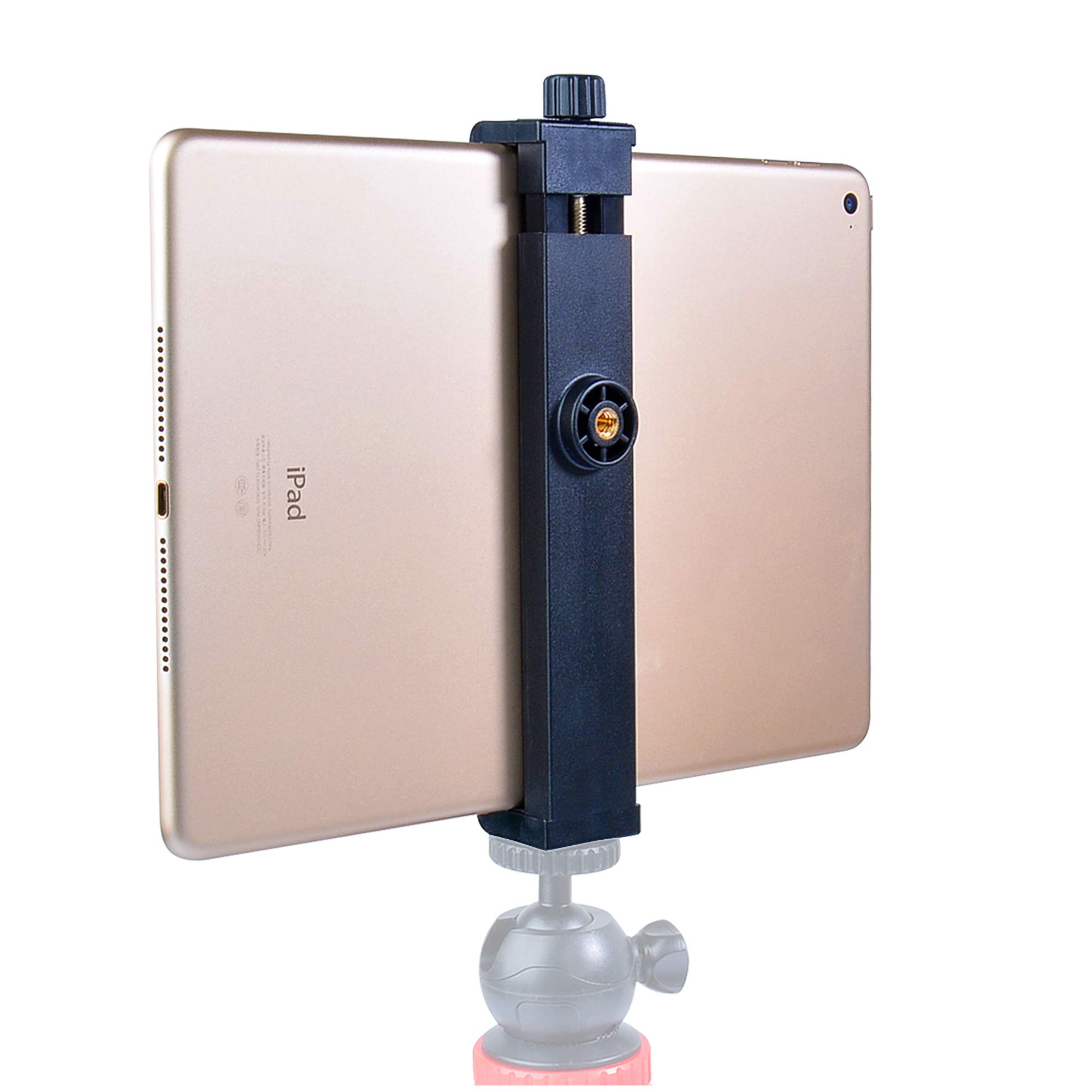 iPad Holder, Tablet Tripod Mount Adapter and Camera Shutter 6.3-9.25 inches Adjustable Vlog Clamp Compatible with iPad Mini iPad 2/3/4, Air/Air2, iPad Pro Microsoft Surface Samsung Tab A10 Fire