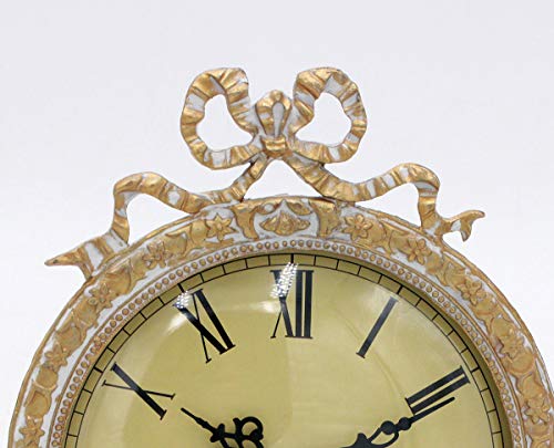 Funly mee Vintage Pewter Table Clock with Antique Golden Bow(Plexiglass Shell)