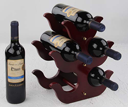 Cherish Wood Wine Rack, Freestanding Countertop Wine Bottle Holder, Wine Display Storage Shelf (5 Bottle)