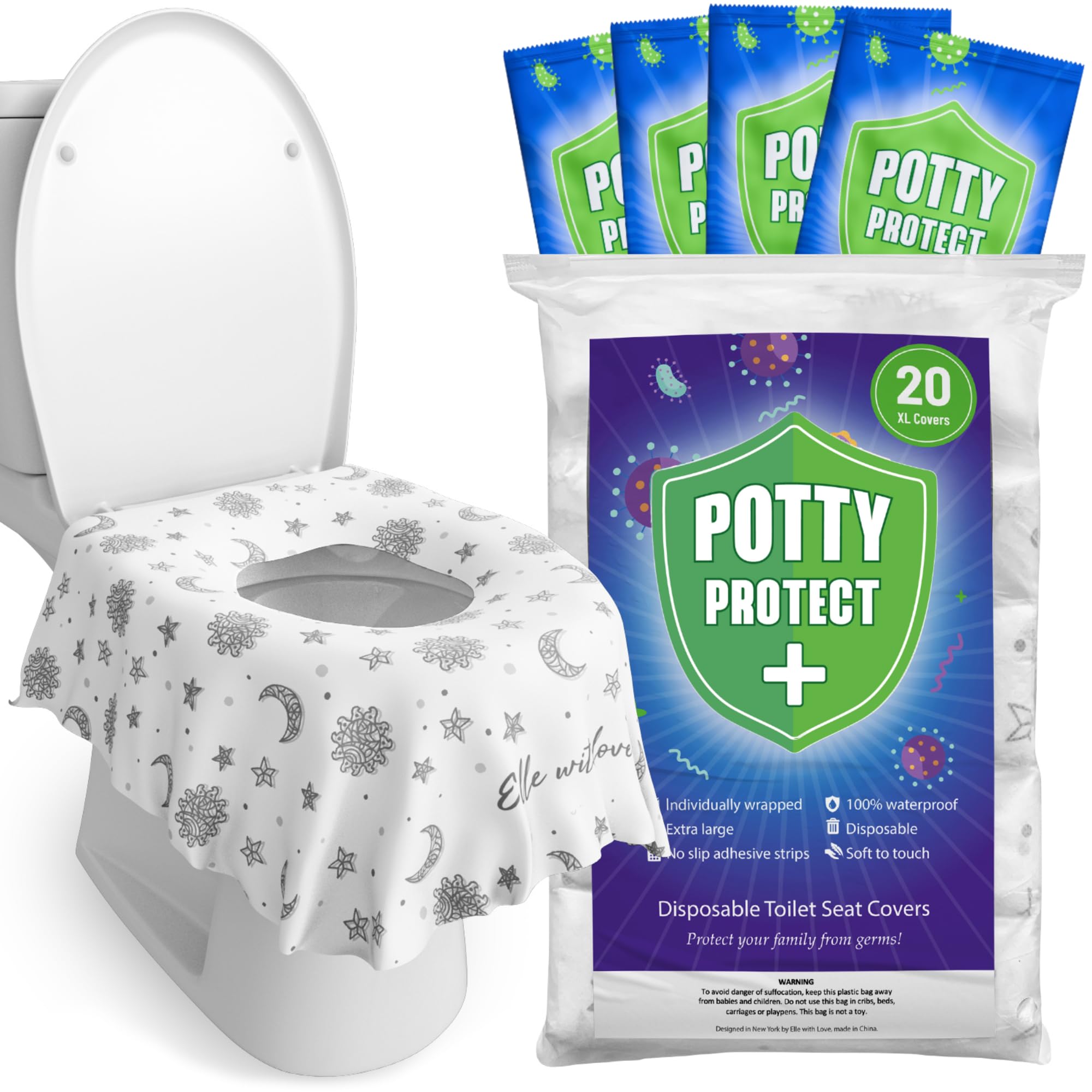 Eli with Love 20 Pack Extra Large Disposable Toilet Seat Cover (Boho) – Toddler Toilet Covers for Full Coverage On Toilet or Potty – Ideal Travel Toilet Seat Covers for Kids and Adults