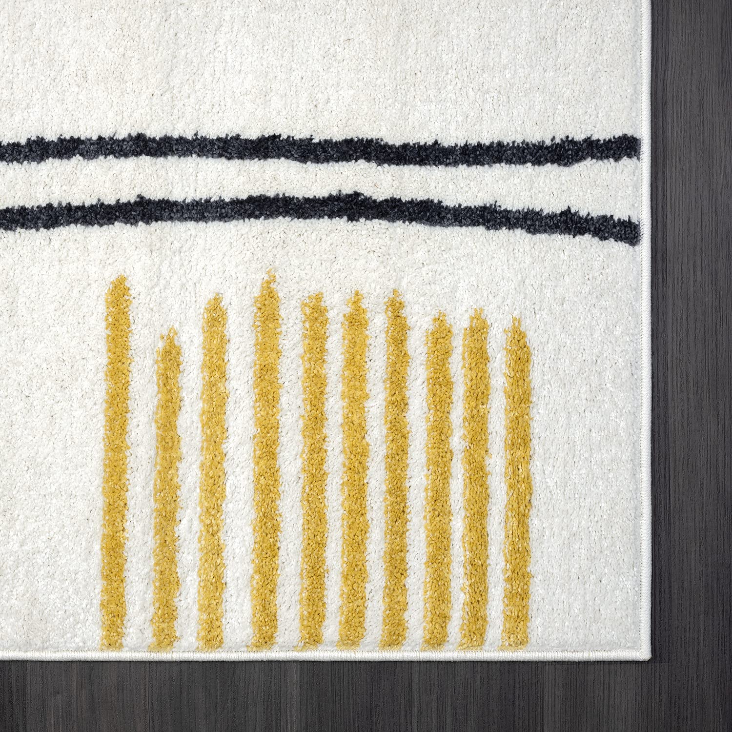 Abani Abstract Cream/Grey Pop of Yellow Area Rug - 4'x 6' - Modern Artistic Deco Design - Easy to Clean - Durable for High Traffic Areas β Living Room & Kitchen - Medium Pile