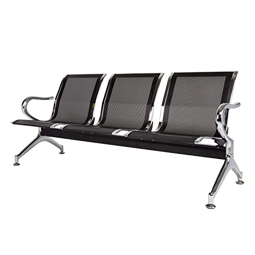 Kinsutie Waiting Room Chair with Arms 3-Seat Airport Reception Bench for Business Hospital Market, Black