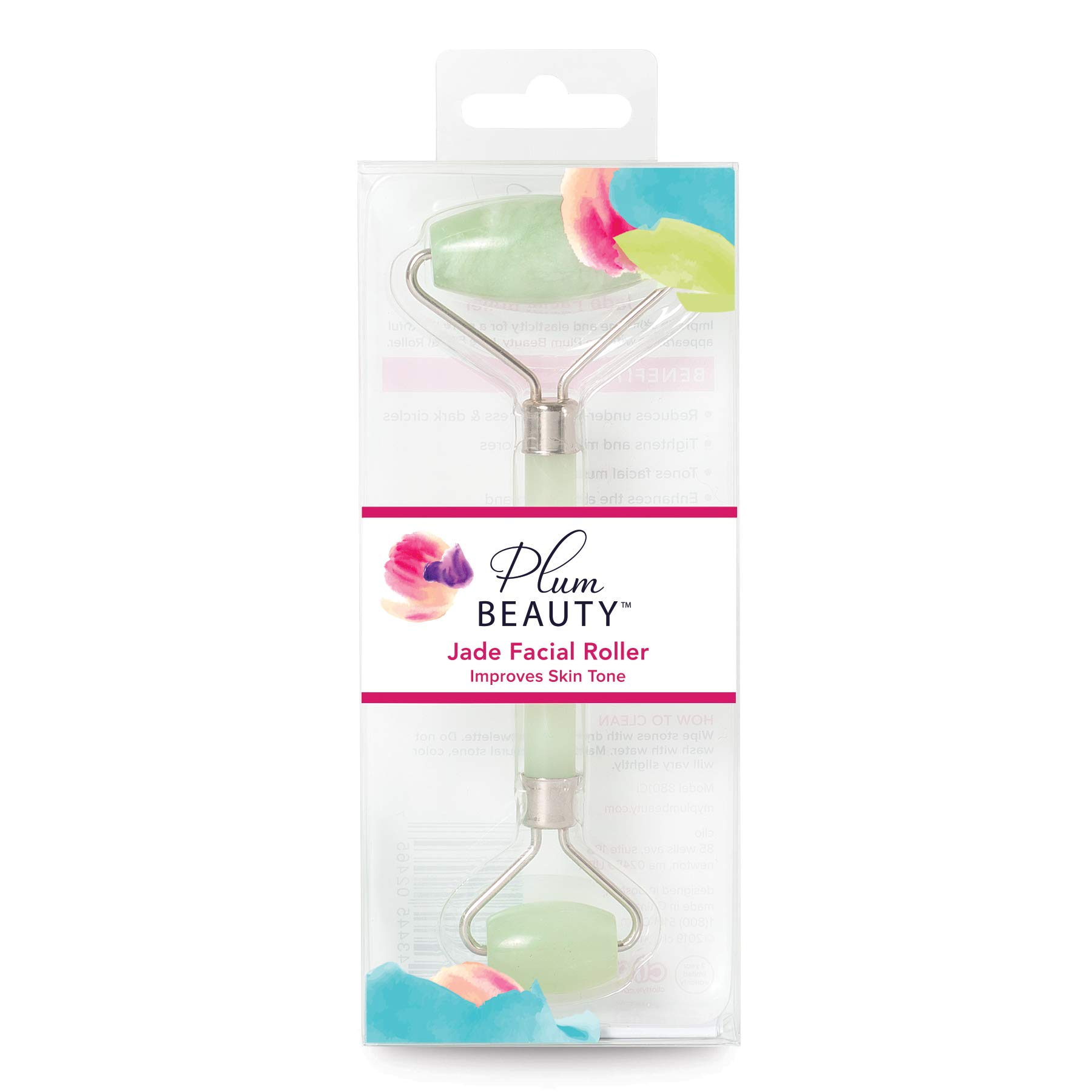 Plum Beauty Jade Roller for Face - Improves Skin Tone and Blood Circulation - Skin Care Face Roller Reduces Under-Eye Puffiness and Dark Circles