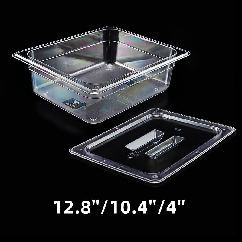 3 Pack Plastic Food Pans with Lids, 1/2 Size 4'' Deep,Polycarbonate, Clear,Food Pan Polycarbonate Square Food Storage Containers with Lids for Kitchen Restaurant Food Prep (3-1/2) (3-1/2)