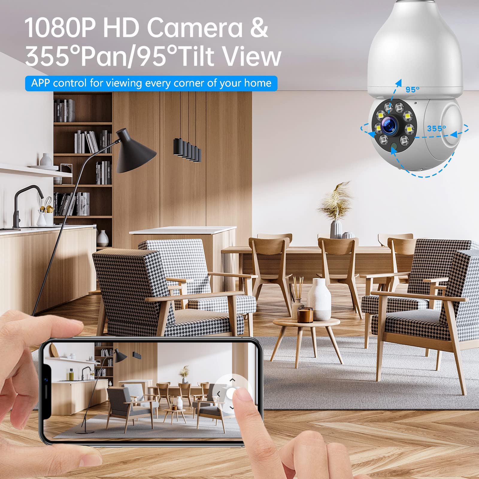 2.4GHz WiFi Light Bulb Security Camera,1080P Light Socket Camera, Outdoor Indoor Wireless Security Camera,Full Color Night Vision, TwoWay Dialogue,Motion Tracking,Alexa Support