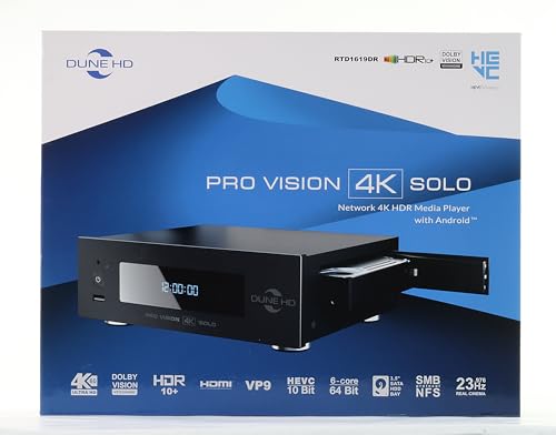 Dune HD Pro Vision 4K Solo | HDR10+ | Ultra HD | 3D | DLNA | Media Player and Android Smart TV Box | RTD1619 | 3.5 SATA HDD Rack | HD-Audio, 2X HDMI, BT, WiFi, 4GB / 32GB
