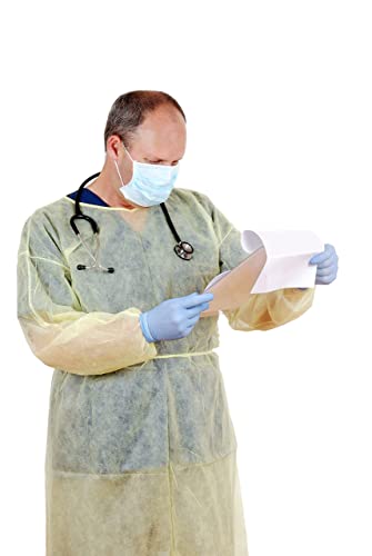 Disposable Isolation Gown | Yellow | One Size Fits All | Fluid Resistant Protective Gowns (10 Pack)