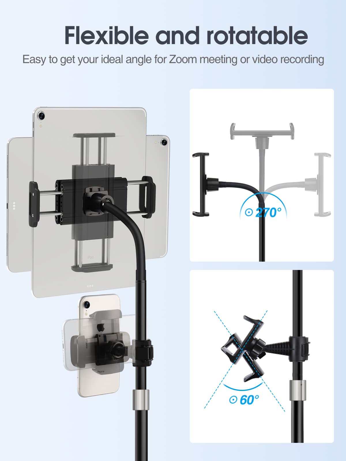elitehood Tablet Stand Holder, Angle Height Adjustable Phone & Tablet Holder for Desk, Thick Case Friendly iPad Holder Stand Compatible with 4.7-13" iPad, iPad Pro 12.9 Air Mini 4, Tab, Nexus, Kindle