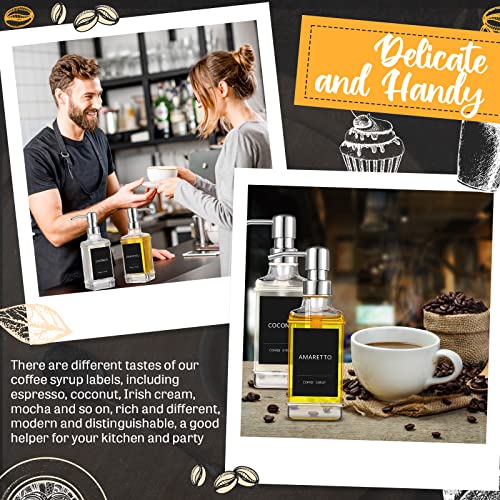 54 Pieces Coffee Syrup Labels Coffee Bar Labels Black Minimalist Labels Stickers for Organization Labels Waterproof Labels for Glass Coffee Labels for Coffee Syrup Bottles