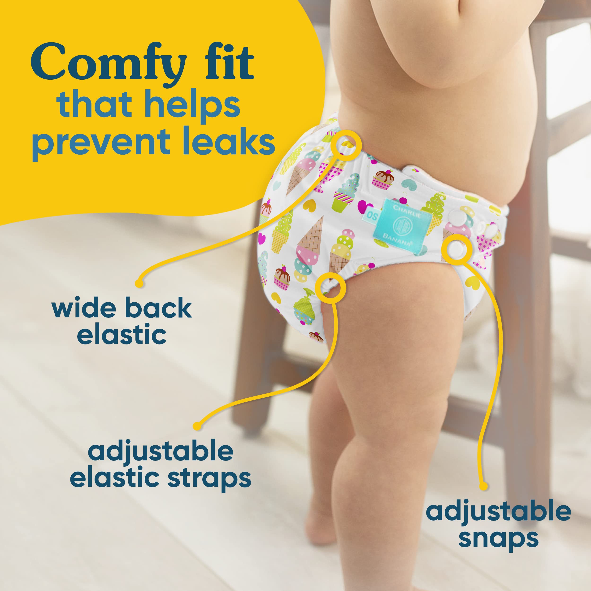Charlie Banana Baby Washable and Reusable Cloth Diapers, 3 Soft Pocket Diapers and 6 Absorbent Inserts, One-Size, Crush