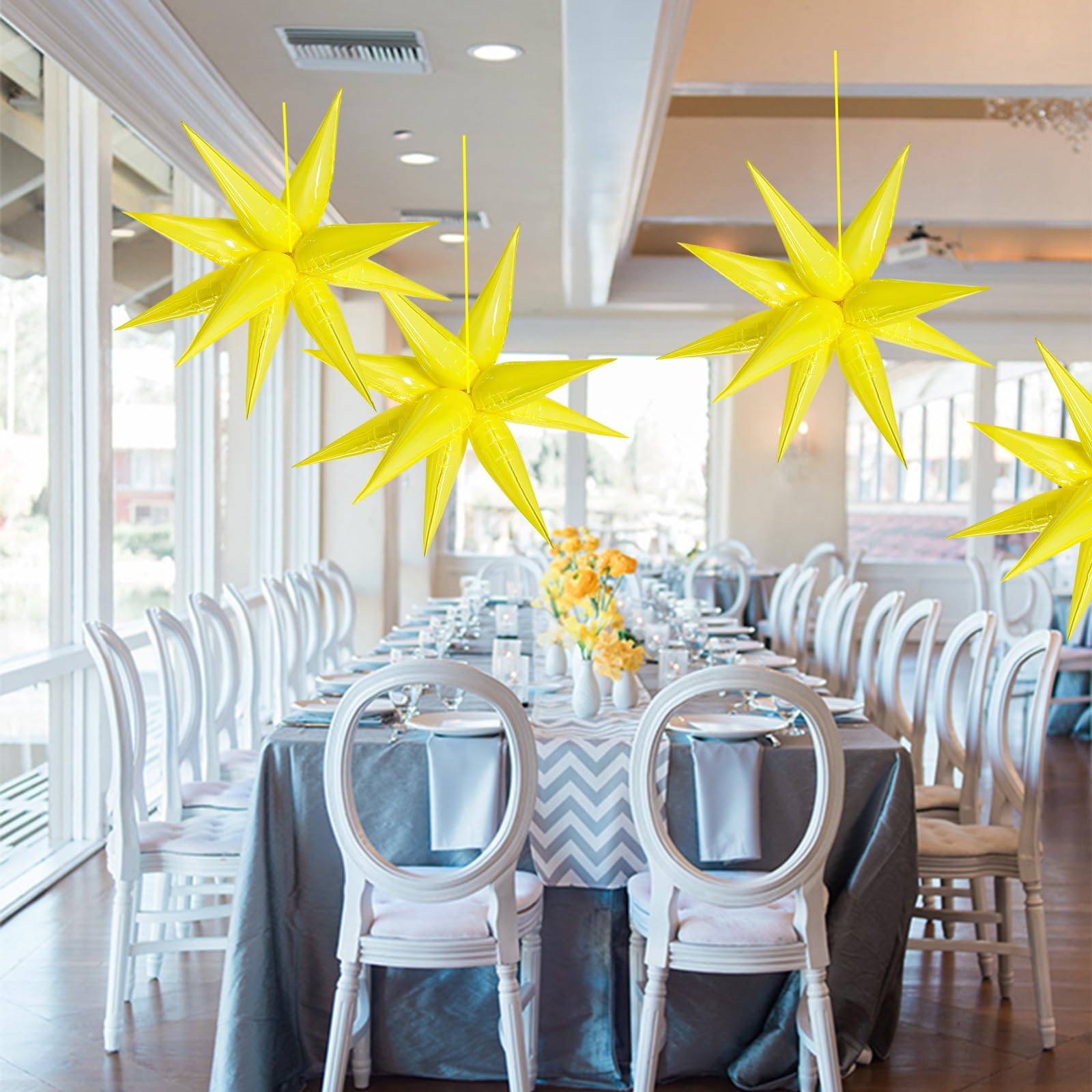 60 Pcs Yellow Star Balloons 26 inch Large Explosion Star Balloon 12 Point Spike Foil Balloons for Birthday Wedding Sunflower Lemon Party Decoration Background