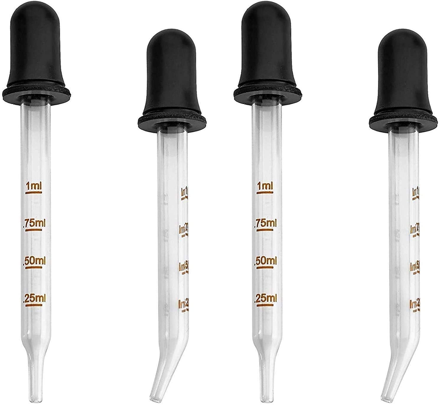Eye Dropper - 8-Pack, Bent & Straight Tip Calibrated Glass Medicine Droppers for Essential Oils | Pipette Dropper for Accurate Easy Dose & Measurement (1mL Capacity)