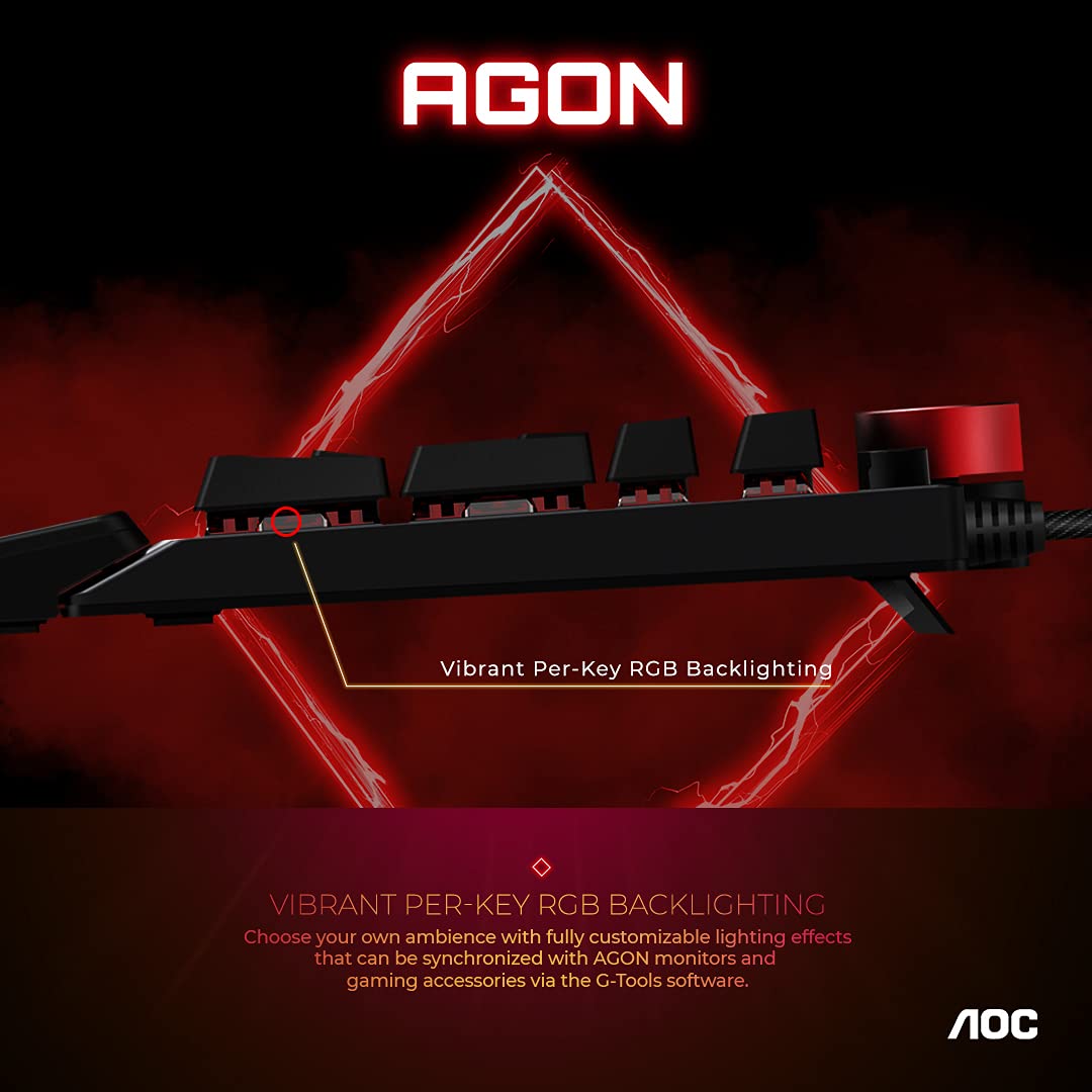 Agon Tournament-Grade RGB Gaming USB 2.0 Type-A Mechanical Keyboard, Cherry MX Blue Switches, NKRO, Dedicated Macro & Multimedia Buttons, Light FX Sync, G-Tools Software (AGK700)
