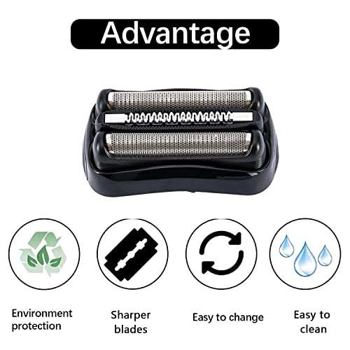 32B/21B Replacement Blade for Braun Series 3 Proskin Electric Shaver,Compatible with Braun S3 Wet and Dry Replacement Head,for Braun Foil Shaver Heads 3040s,3010s,340s-4,3000 Model Etc(2-Pcs)