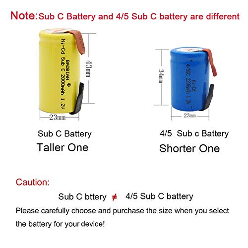 BAOBIAN SubC Sub C 2000mAh 1.2V Ni-CD Rechargeable Battery Cell with Tabs for Power Tools(15 Pcs)