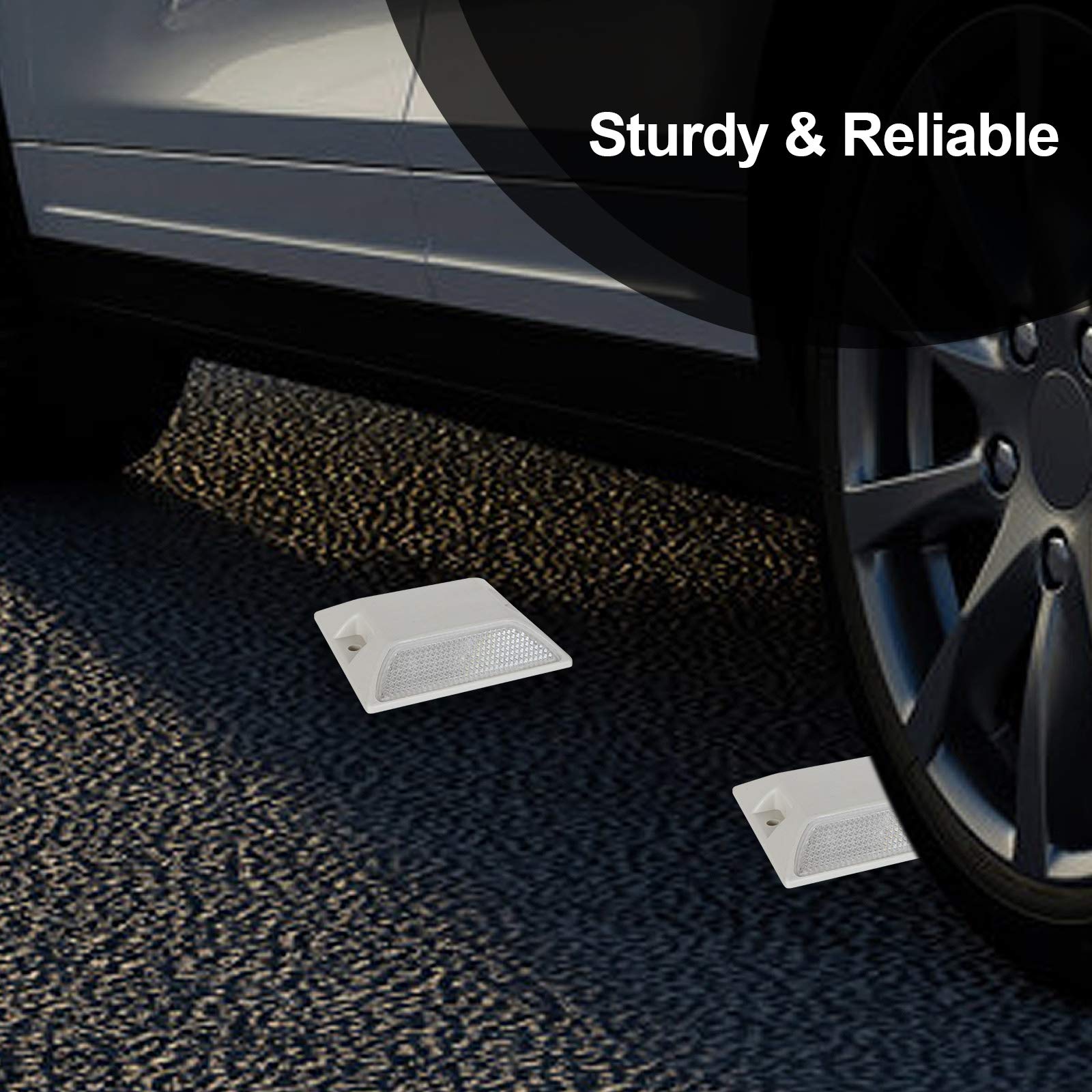 20Pack White Reflective Road Driveway Marker 3-3/4”x 3-3/4”Street Pavement & Asphalt Stud Markers, Great Reflecting for Speed Bumps, Sidewalks, Pedestrian Crossings, Freeways, Driveways