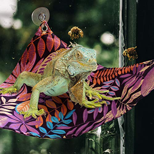 KUDES Bearded Dragon Hammock, Reptile Lizard Lounger Ladder Accessories Terrarium Habitat Decor for Large Small Bearded Dragons Geckos Lizards Snakes (Purple)