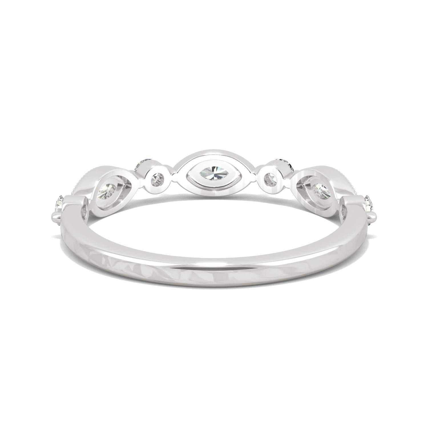 14K White Gold Moissanite by Charles & Colvard 4x2mm Marquise Milgrain Band-size 6 0.33cttw DEW