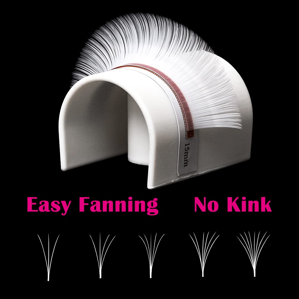 Eyelash Extension 0.07 Colored Easy Fan Lashes White D Curl Self Fanning Lashes Colored, Volume Lash Extensions (White 0.07D, 15-20mm)