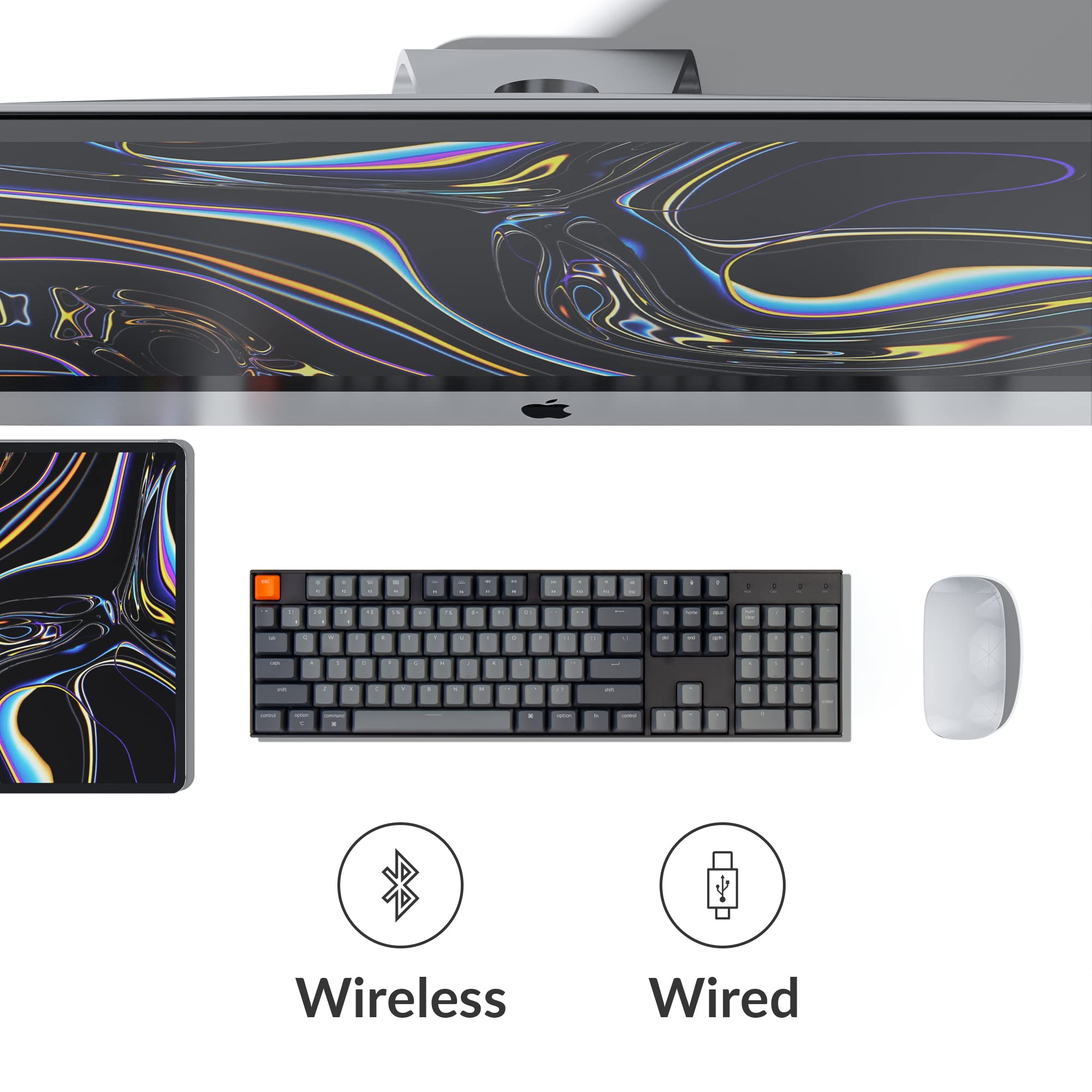 Keychron K10 Full Size Layout RGB Backlit Hot-Swappable Mechanical Gaming Keyboard for Mac Windows, Multitasking 104-Key Bluetooth Wireless/USB Wired Computer Keyboard with Gateron G Pro Brown Switch