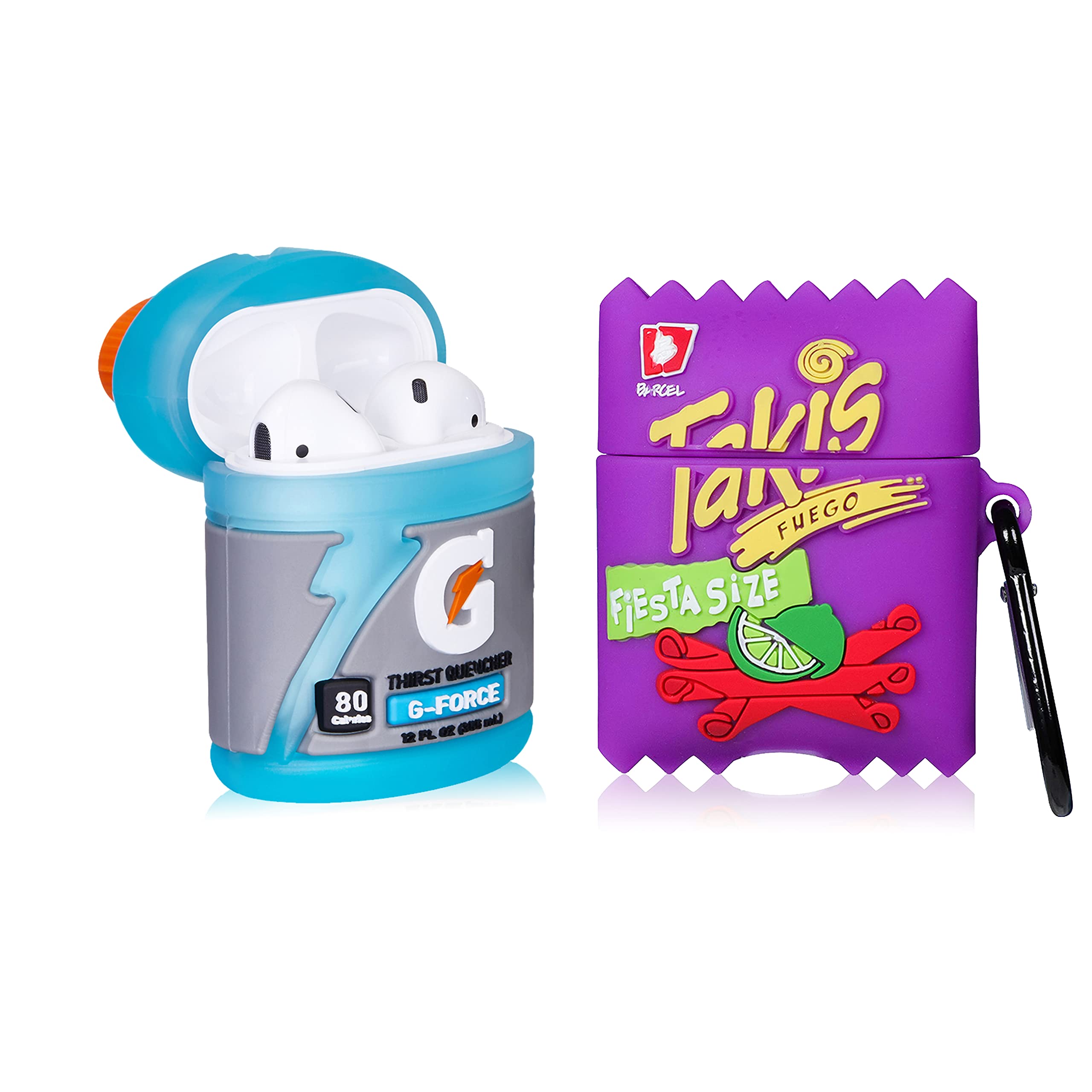 2 Pack Gkv for Airpods 2/1 Case for Airpod Cover Funny Fun Kawaii Cute Unique 3D Cartoon Girly Design Air Pods 2nd/1st Silicone Cases for Girls Teen Boys Kids(Blue Drink&Purple Candy)
