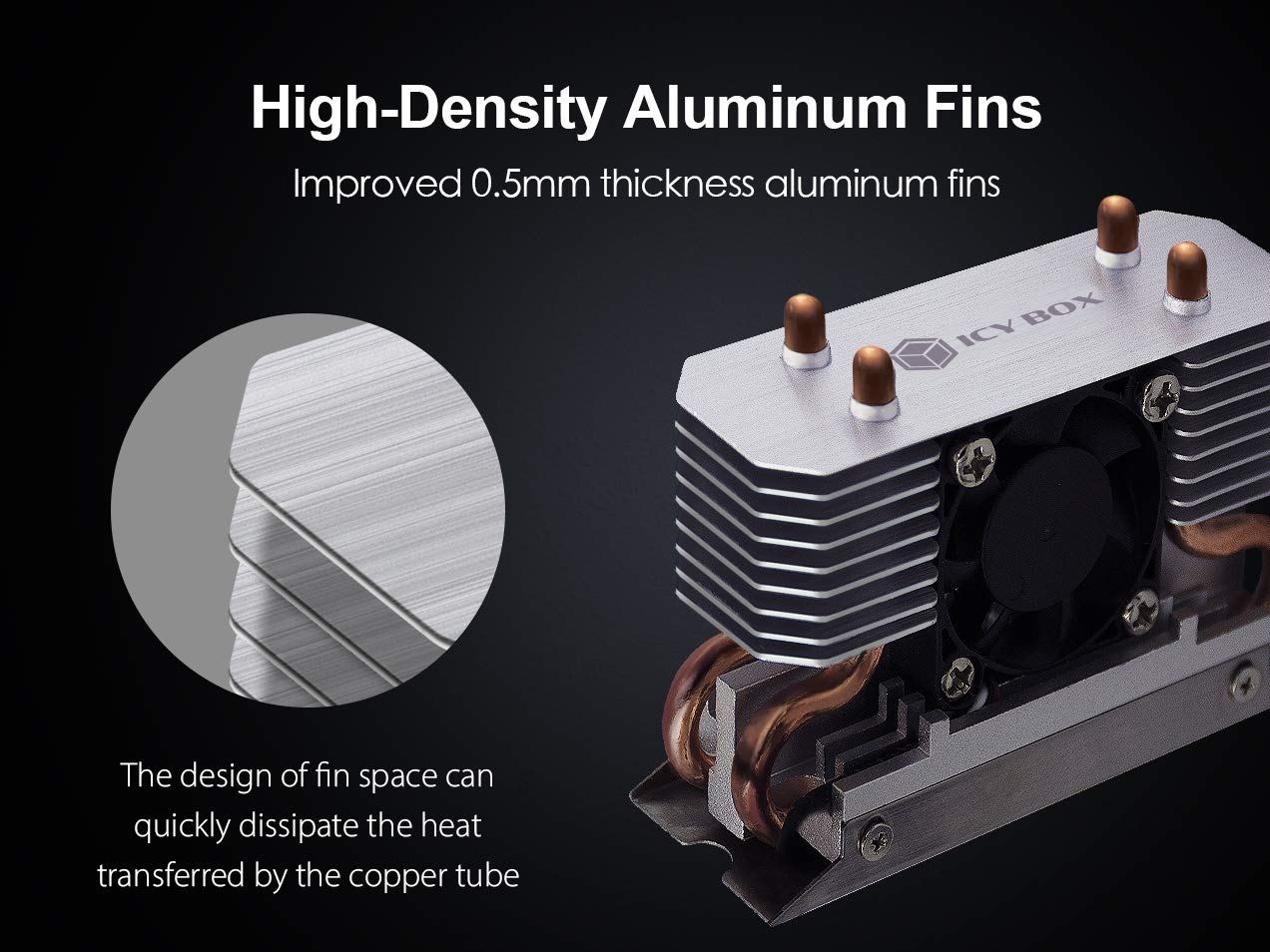 ICY BOX Aluminum Alloy Heatsink with Fan for The Most Heat Dissipation with Silicone Thermal Pad Designed Specially for M.2 SSD 2280 DIY Desktop PC SSD Black