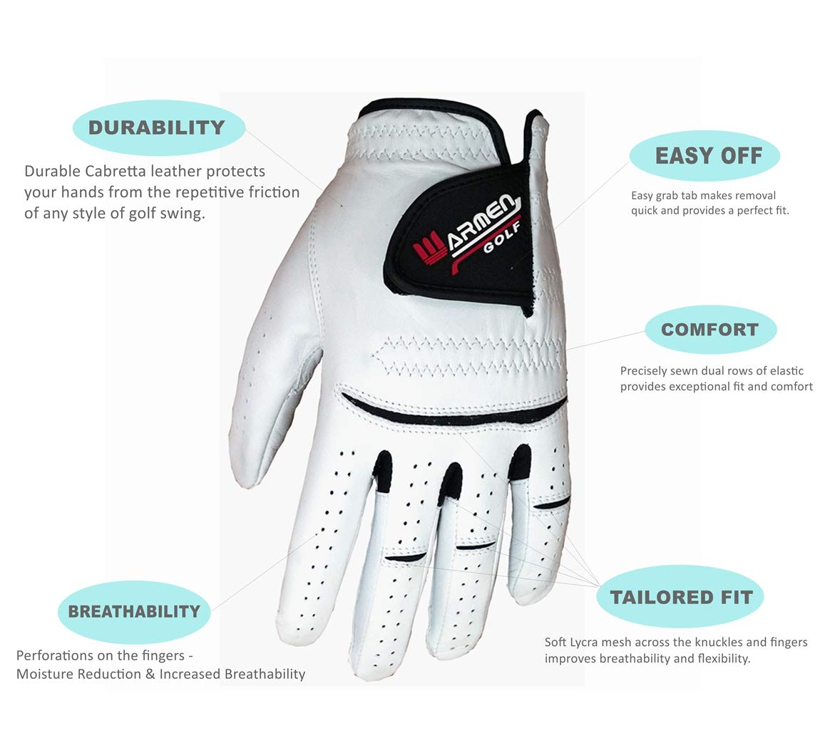 2 Pack Golf Gloves for Men - Premium Cabretta Leather Glove Left Hand (Natural White (Worn on Left Hand), 26=X-Large)