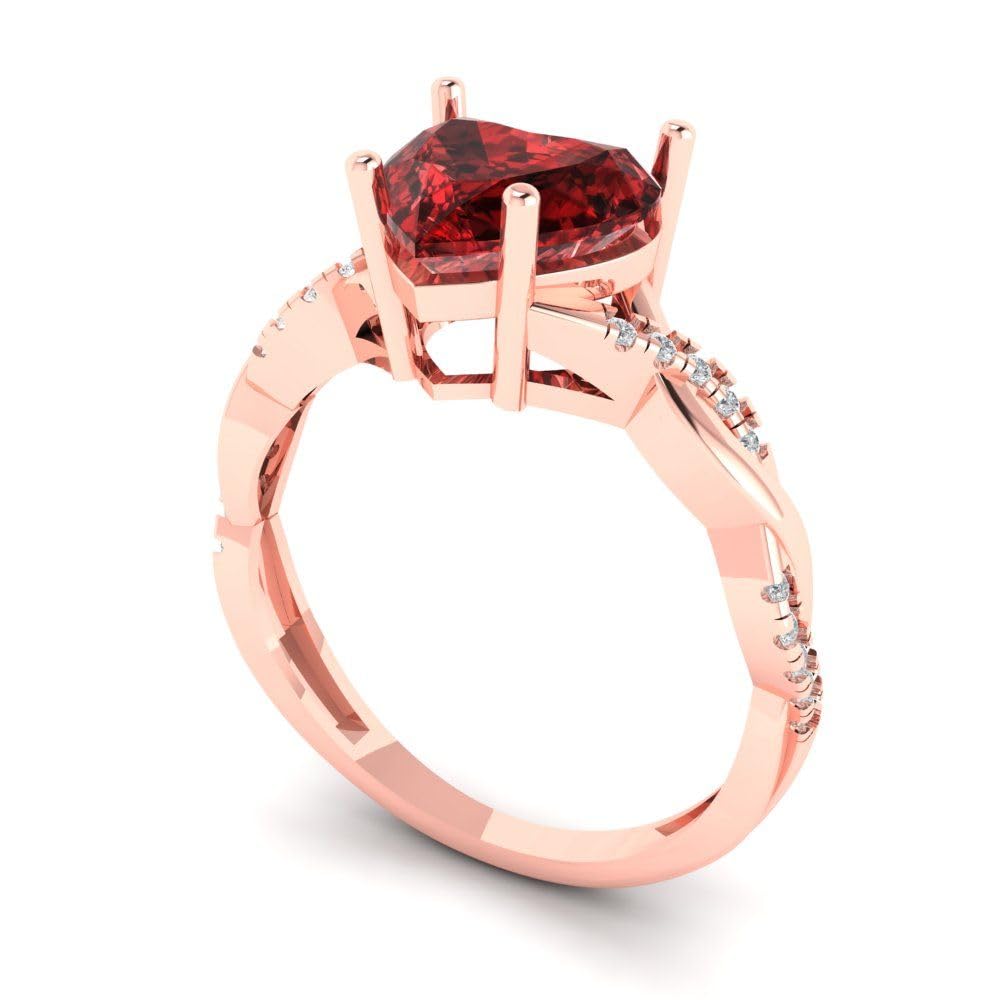 2.19 Carat Heart cut Custom Engraving Criss Cross Twisted Halo Red Garnet Engagement Everlasting Ring 14k Rose Gold 9.75 US