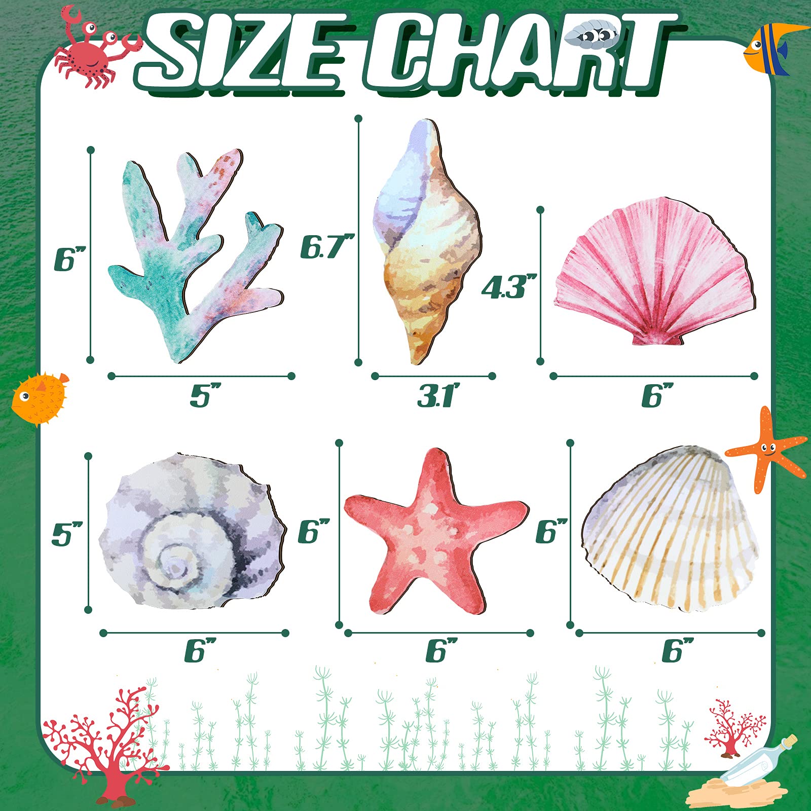 6 Pieces Beach Wall Decor Seashell Bathroom Decor Seashell Decor Ocean Seashell Starfish Wall Decor Beach Coastal Wooden Shells Starfish Beach Decorations for Home Bedroom Living Room Garden Nursery