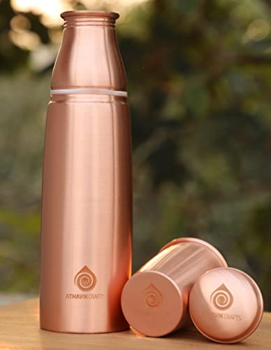 Athavik Crafts Water Bottle 34 Oz Copper Bottle Water with Lid, Ayurvedic Copper Drinking Vessel, Copper Water Vessel, Water Bottle Large Leak Proof