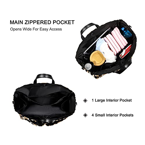 Leopard Print Diaper Bag Tote with Stroller Straps, Animal Texture Large Capacity Baby Stroller Organizer Bag, Multi-Function Nappy Bag Travel Handbag