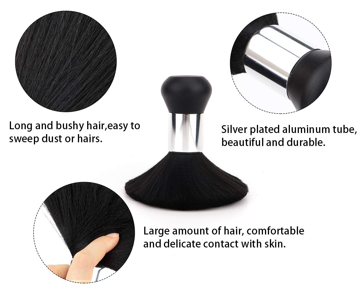 Black Large Barber Brush Neck Duster, Beomeen Soft Neck Brush for Hair Cutting, Neck Face Cleaning Hair Sweep Brushes Salon Tool