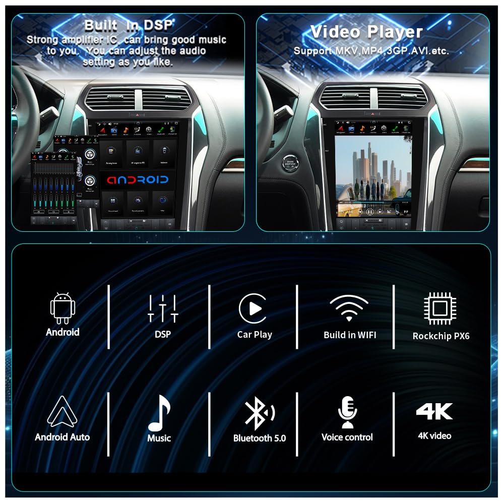 2024 New CUSP Car Stereo Radio GPS Navigation for Ford Explorer 2011-2019 Android Auto Car Play 12.1 Inch PX6 4G+64G with DSP in Dash Headunit Multimedia Player Car Radio Car Audio Voice Control