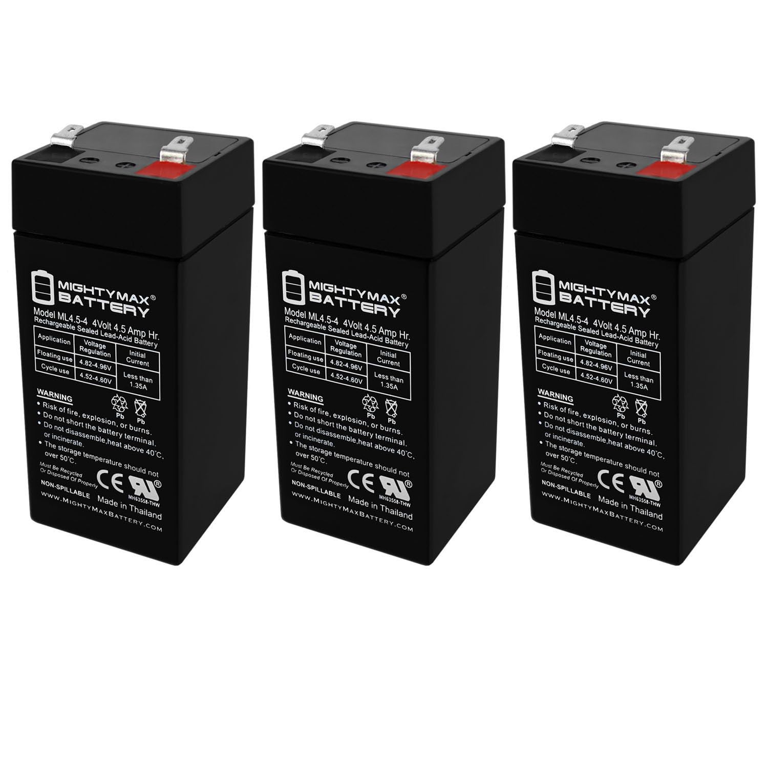 Mighty Max Battery 4 Volt 4.5 Ah SLA Replacement Battery for Leoch LP4-4.5 - 3 Pack