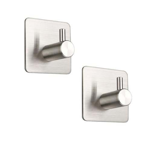 2pcs Suction Cup Hooks for Shower, Bathroom, Kitchen, Glass Door, Mirror, Tile â Loofah, Towel, Coat, Bath Robe Hook Holder for Hanging up to 15 lbs ďźSUS 304 Stainless Steel/Silver/Brushed Surfaceďź