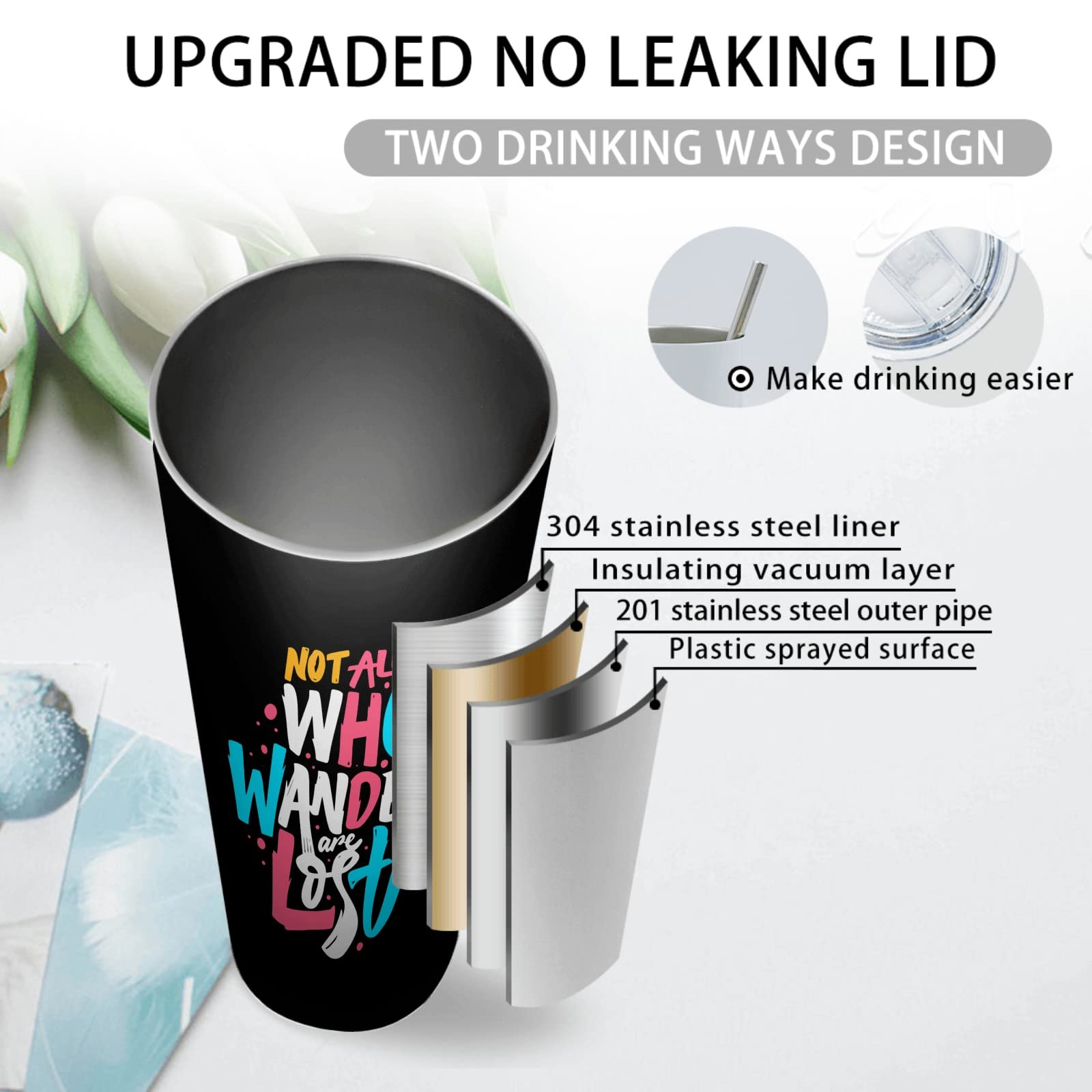 20 oz Water Bottle Coffee Mugs Not All Who Wander are Lost Water Bottles with Straw Thermo Coffee Mug Vintage Sublimation Cups 20 oz Skinny Gift for Employees