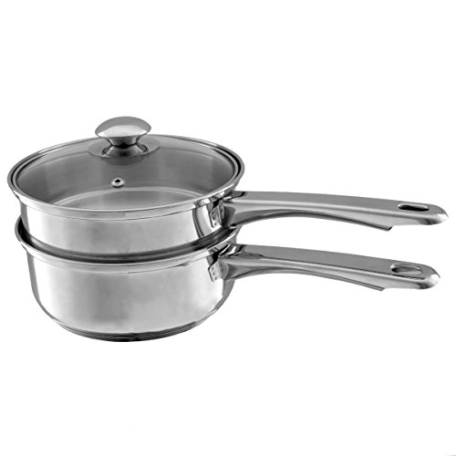 6 Cup Double Boiler Pot Set β 1.5 Quart Stainless-Steel Saucepan 2-in-1 with Vented Glass Lid β Kitchen Cookware with Measurements by Classic Cuisine