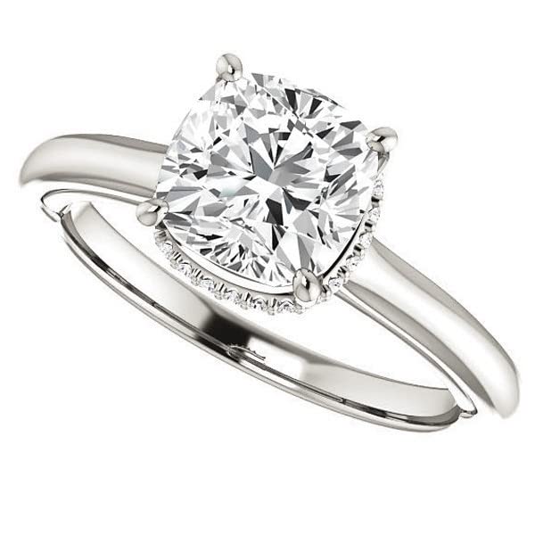 2.00CT White Color Solid 14K White Gold Cushion Cut Moissanite Diamond Ring Excellent VVS1 Four Prong Hidden Halo Solitaire Engagement Ring For Women New Year Git Christmas Gift Wedding Gift Valentine's Gift For Her (White Gold, 8)