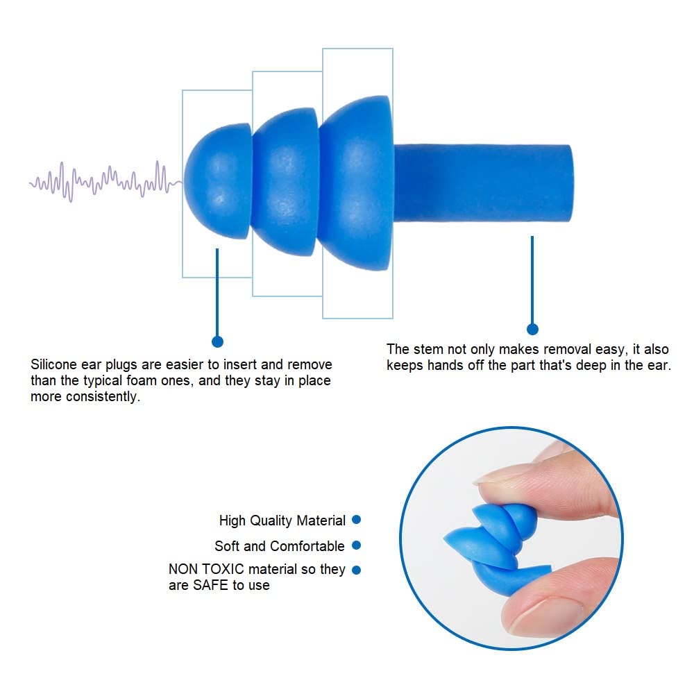 50 Pair Soft Silicone Reusable Washable Ear Plugs for Sleeping Swimming Noise Hearing Protection Earplugs Music Concerts Construction Shooting Hunting Motor Sports
