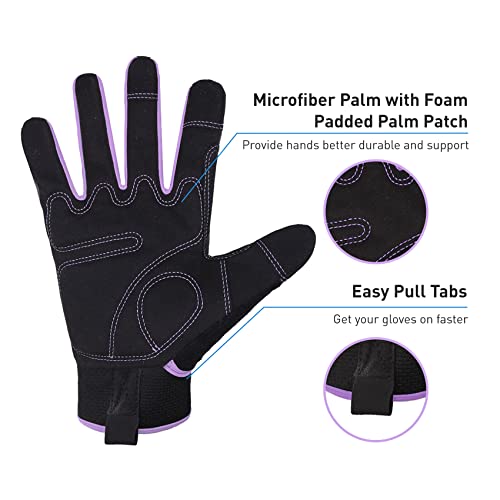 FACELANDY Utility Safety Work Gloves Women, UltraLight Mechanic Driver Gardening Gloves with Touchscreen (S, Violet)
