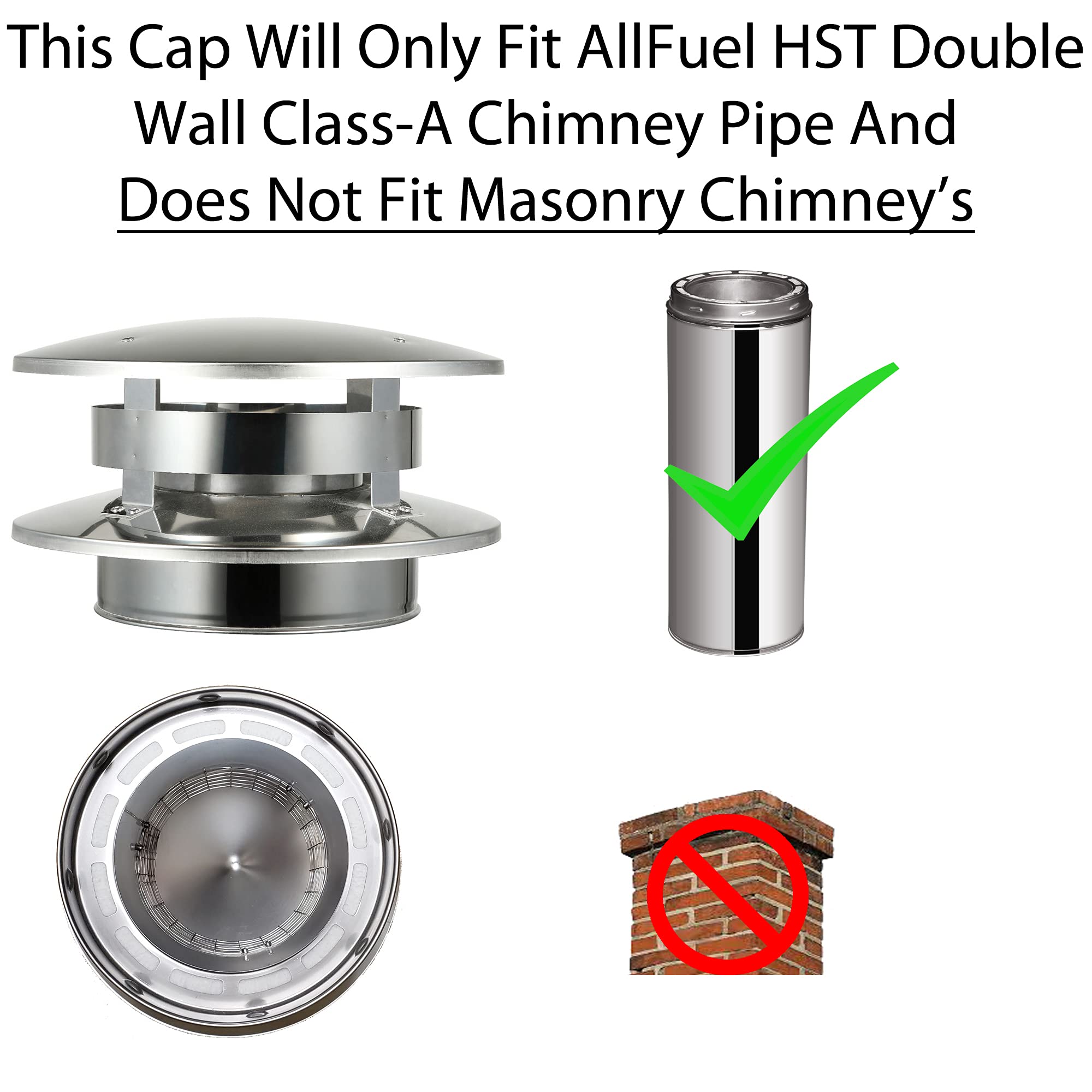 AllFuel HST Flat Top Rain Cap for 6" Diameter 304 Stainless Steel All Fuel Class-A Double Wall Insulated Chimney Pipe