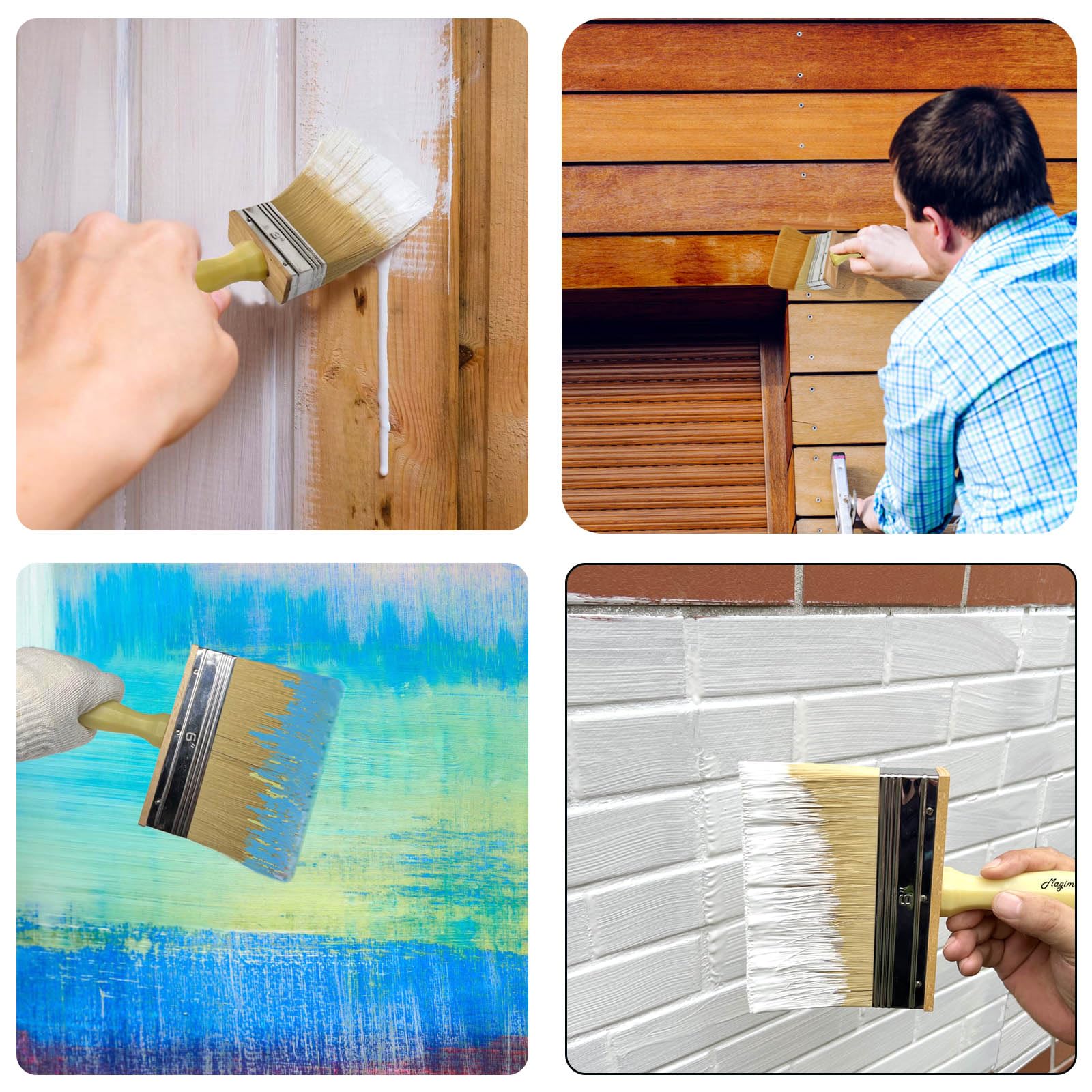 6 Inch Extra-Wide Paint Brush Large Block Stain Brushes Heavy-Duty Household Bristle Paint Brush for Walls, Dusting, Masonry, Wood Deck and Fence Stain Applicator by Magimate