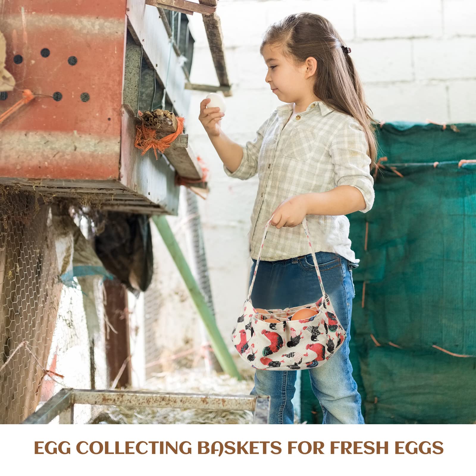 2 Pieces Egg Bags Egg Basket Mini Egg Collecting Basket Egg Gathering Basket with 7 Pouches for Farmhouse Chicken Hen Duck Goose Housewife Garden Transporting Storage, 8 x 2.6 Inch (Cute)