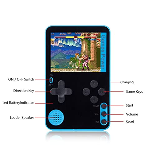 2.4 Inches Screen Handheld Game Consoles, Retro Mini Game Player with 500 Classic FC Games, Good Present for Kids, Xmas Gift Mix Colors (Blue)