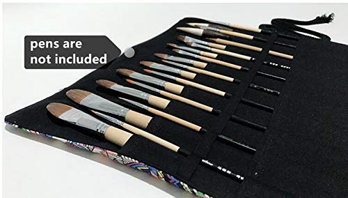 LaVenty Boho Roll Up Paint Brush Holder Painting Organization And Storage Artist Canvas Roll Pouch Bag Makeup Brushes Case Organizer Without Brushes