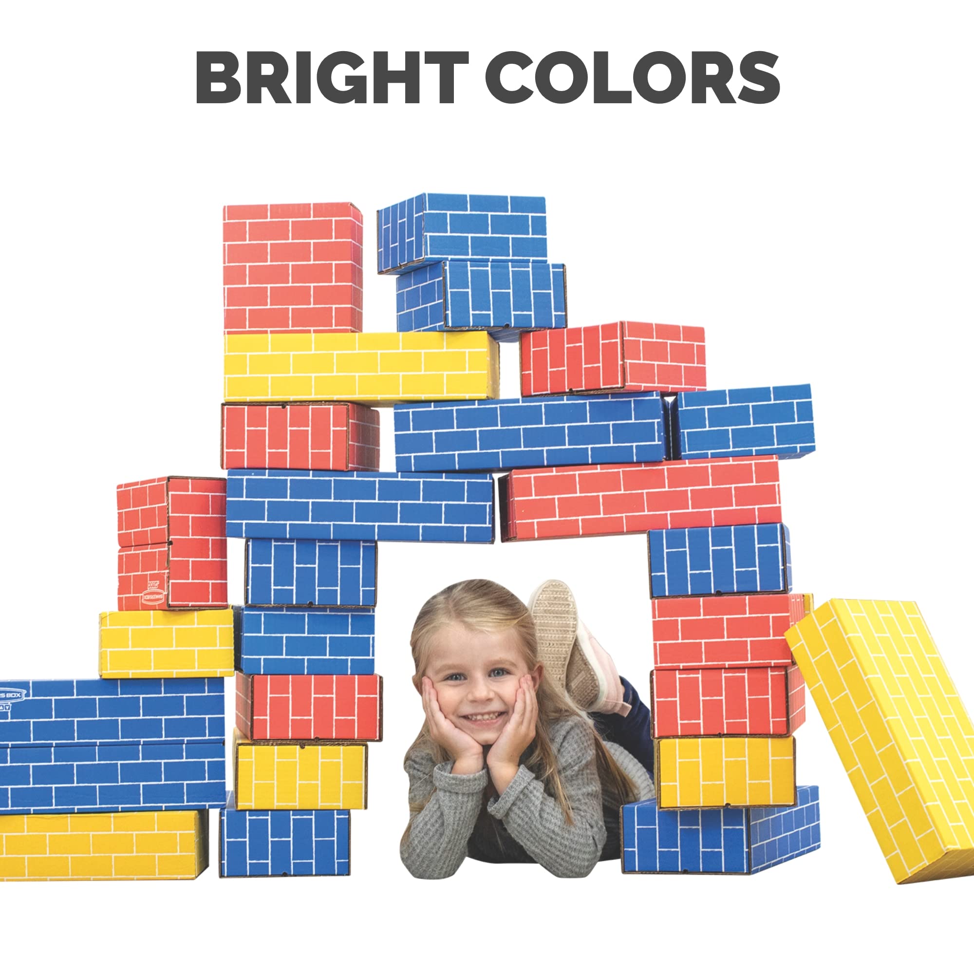 Bankers Box at Play Cardboard Building Blocks, 40 Pack, Large and Medium Montessori Toy Blocks for Kids and Families