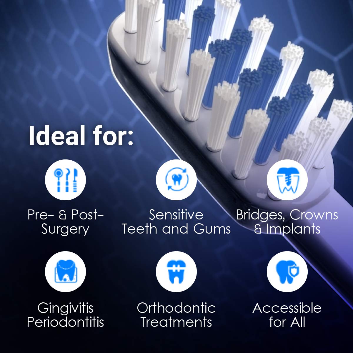 Emmi-dent Metallic/Professional 2-Pin Bristle-Head Attachments - Electric Toothbrush Replacement Heads. Cleans with Ultrasound Waves (Wave 4 Pack)